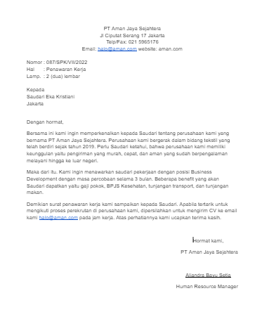 Contoh Surat Penawaran Kerja Beserta Komponen - KitaLulus